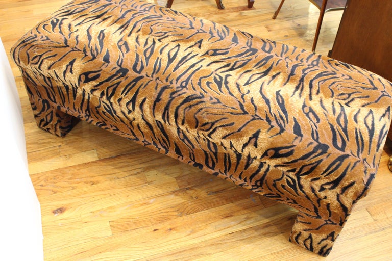 Tiger Print Upholstered Bench at 1stDibs | tiger print bench, leopard bench