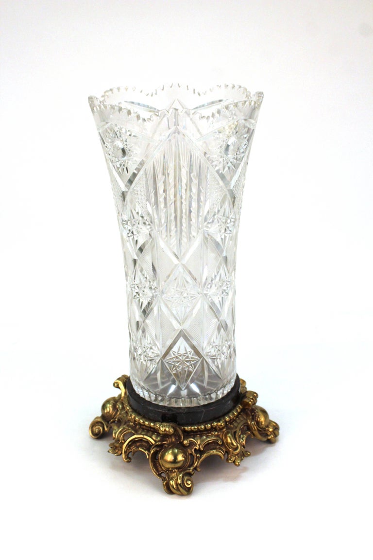 Victorian Cut Crystal Vase on Marble and Gilt Metal Base at 1stDibs
