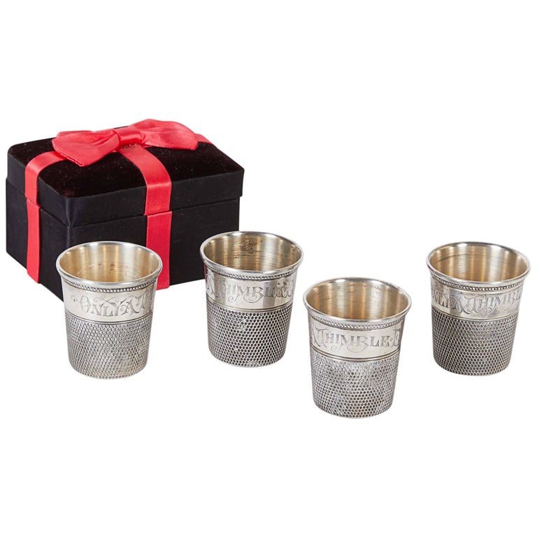 Set of Four Victorian Sterling Silver 'Only a Thimble Full' Jiggers at ...