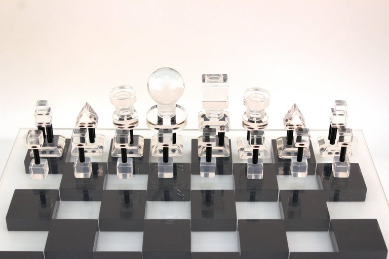 Large Mid-Century Modern Lucite Chess Set with Elaborate Chess Pieces ...