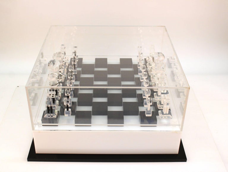 Large Mid-Century Modern Lucite Chess Set with Elaborate Chess Pieces ...