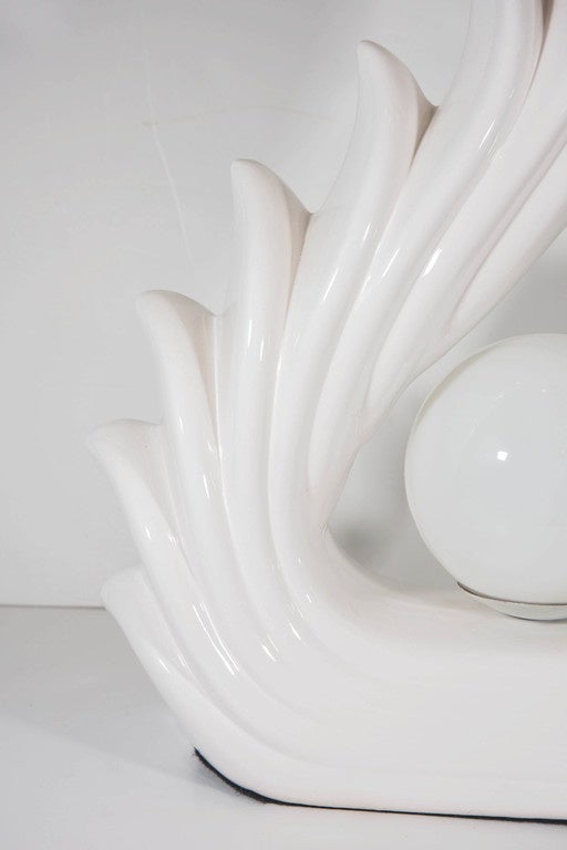 Pair of Midcentury Ceramic Art Deco Wave Table Lamps with Milk Glass ...