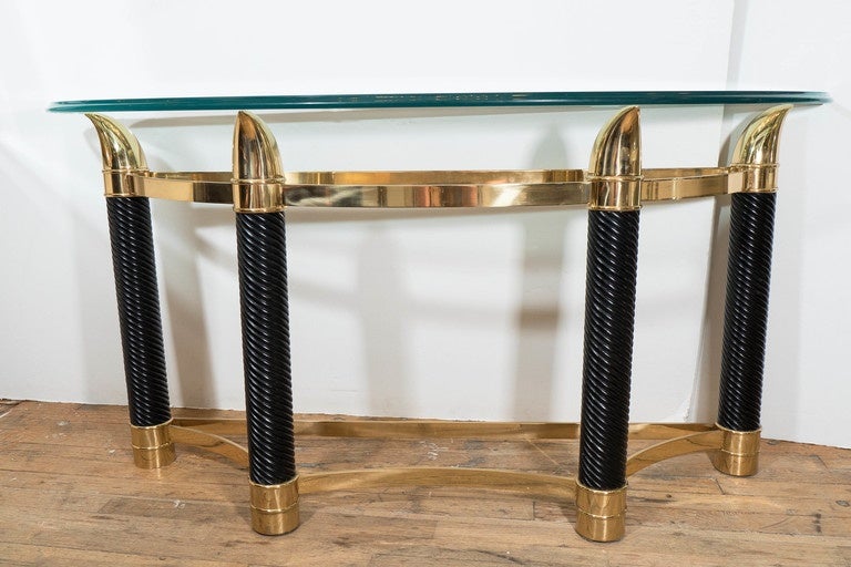 Italian Mezza Luna Console Table with Horn Shaped Base and Beveled ...