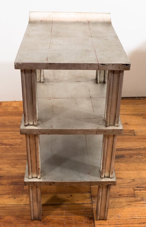 Pair of James Mont Three-Tier Pagoda Shelves and Side Tables in Silver ...