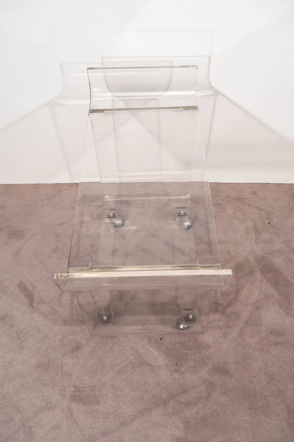 Lucite Waterfall Bar Cart on Round Casters For Sale at 1stdibs