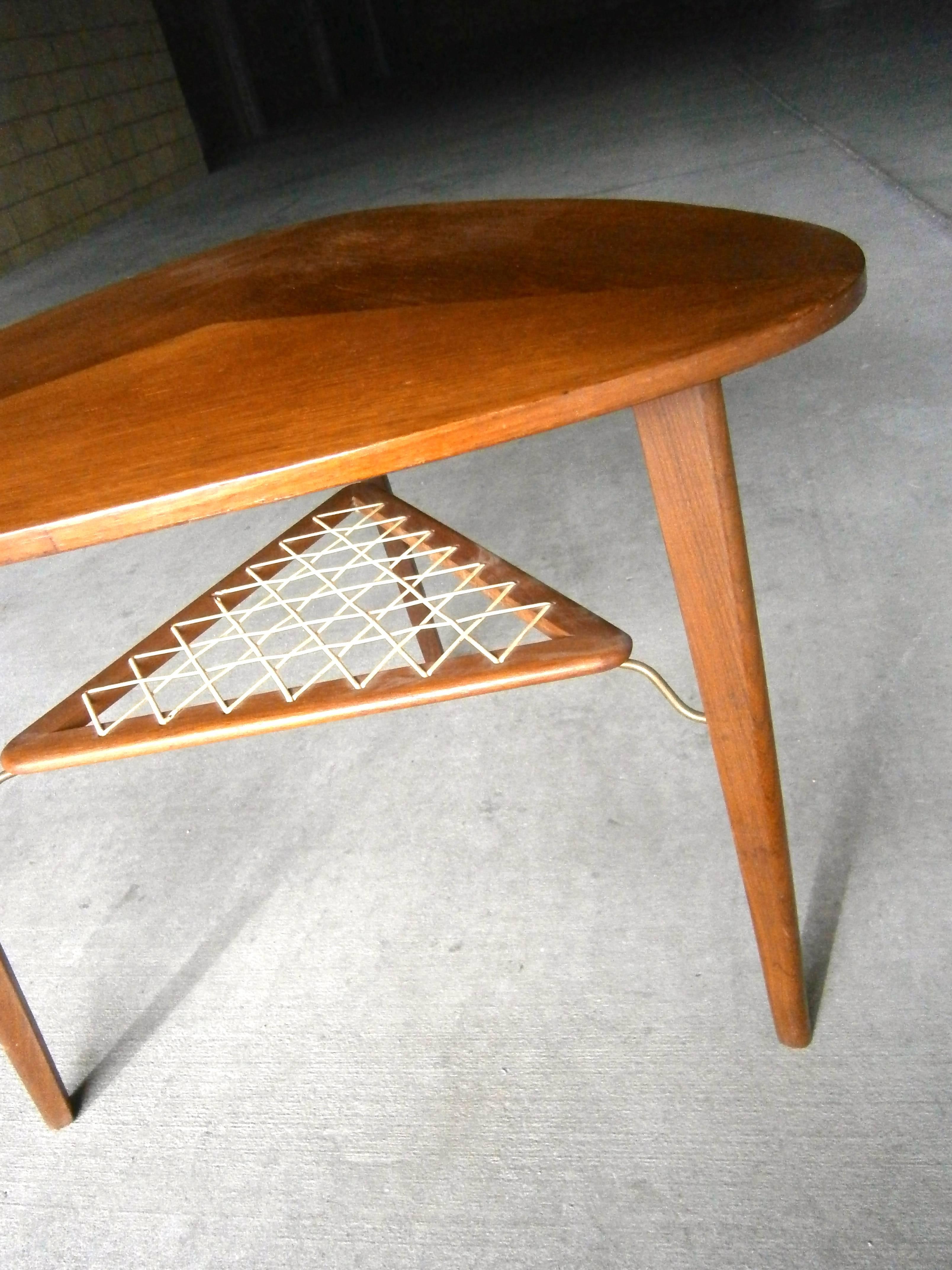 Danish Triangular Three Legged Teak Side Table with Lower Shelf C.1950 ...