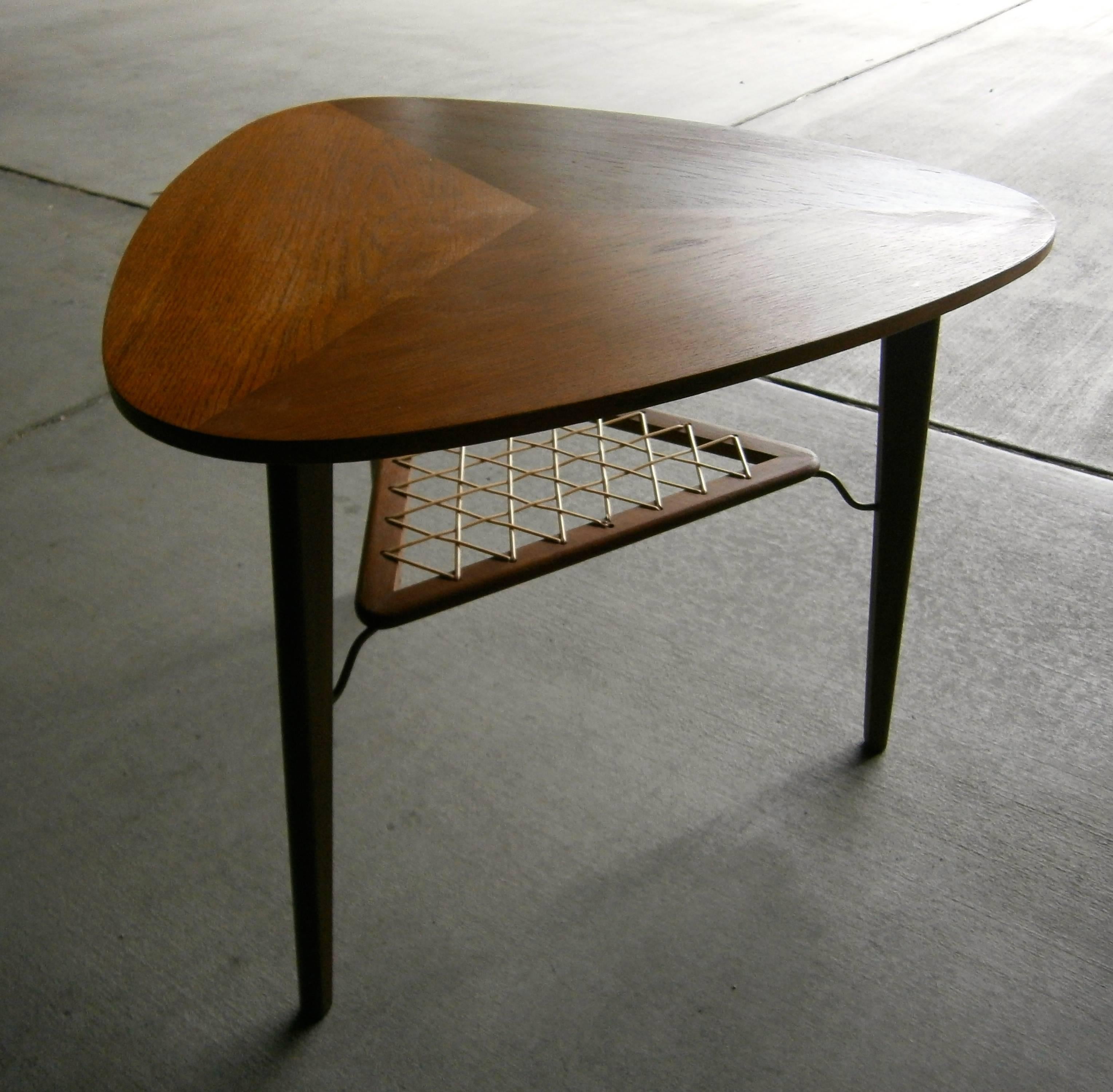 Danish Triangular Three Legged Teak Side Table with Lower Shelf C.1950 ...