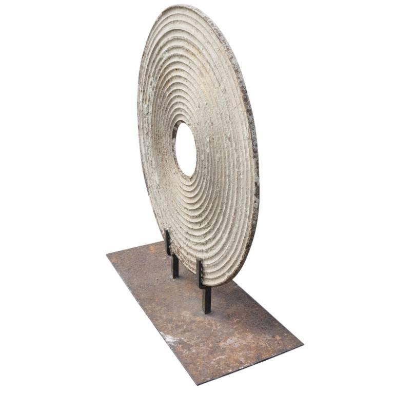 French Cast Iron Sculpture Concentric Circles Disc on Pedestal, circa ...