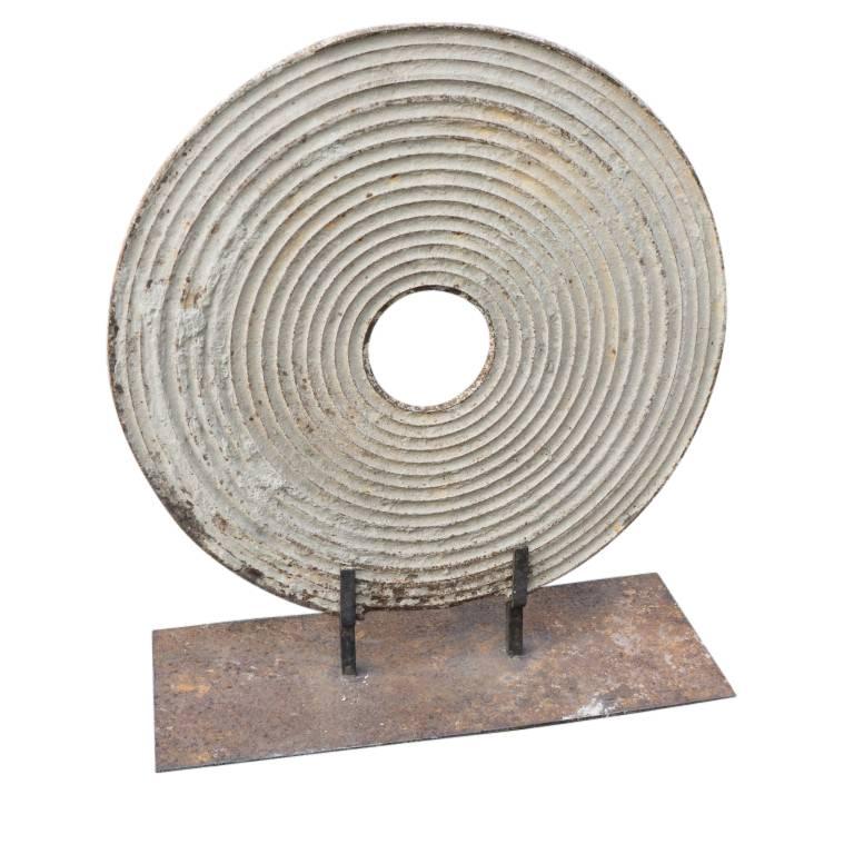 French Cast Iron Sculpture Concentric Circles Disc on Pedestal, circa ...