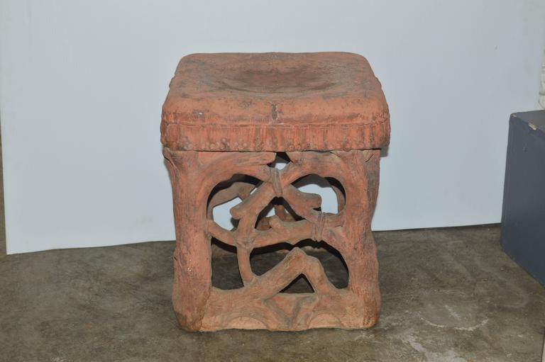 Pair of French Square Terra Cotta Stool Side Tables at 1stDibs