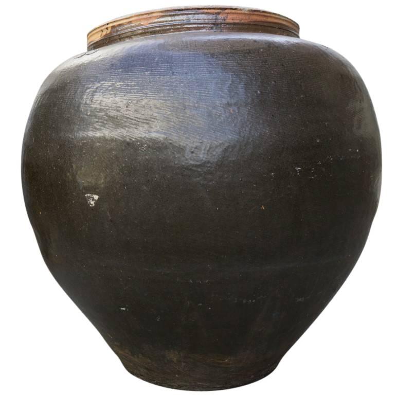 Pair of Monumental Stoneware Glazed Chinese Water Jars, circa 1920 at ...