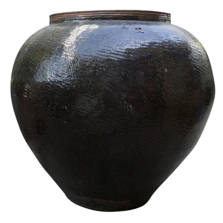 Pair of Monumental Stoneware Glazed Chinese Water Jars, circa 1920 at ...