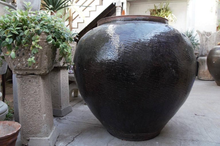Pair of Monumental Stoneware Glazed Chinese Water Jars, circa 1920 at ...