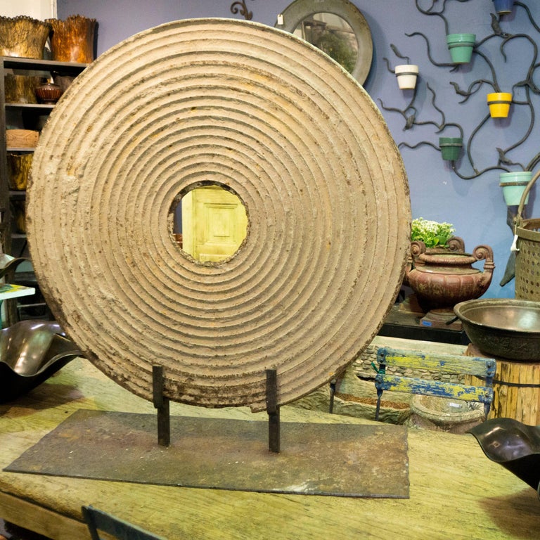 French Cast Iron Sculpture Concentric Circles Disc on Pedestal, circa ...