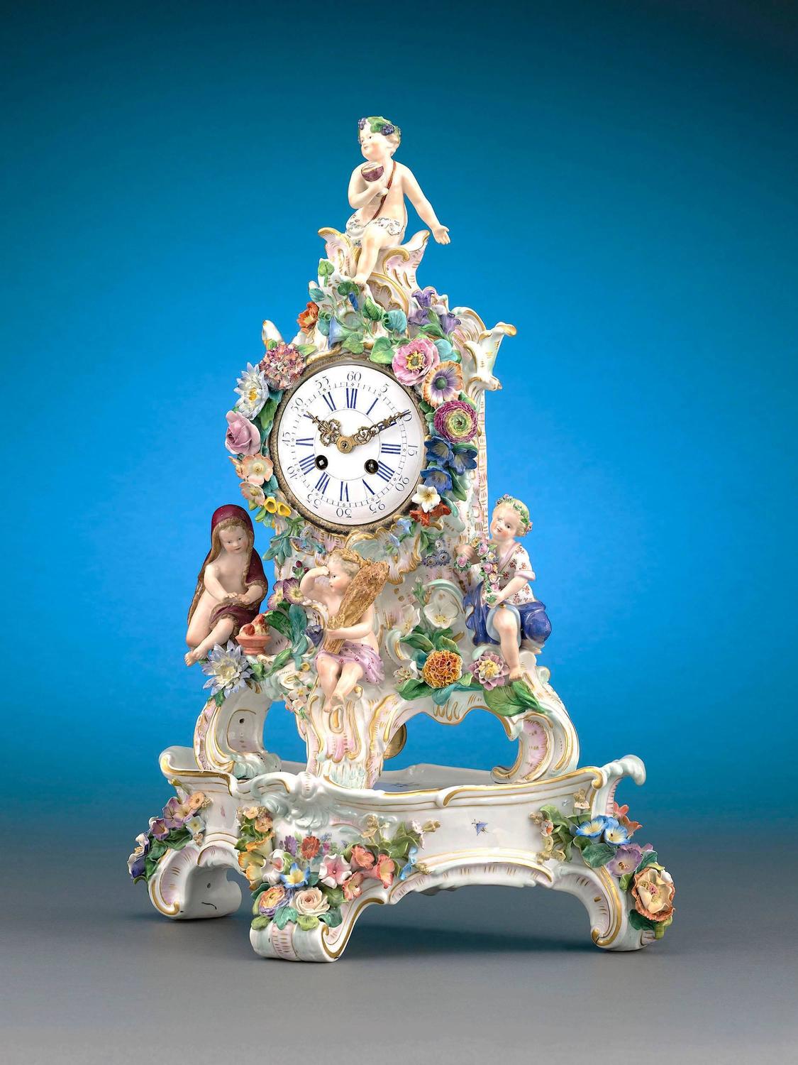 19th Century Porcelain Four Seasons Clock by Meissen For Sale at 1stdibs