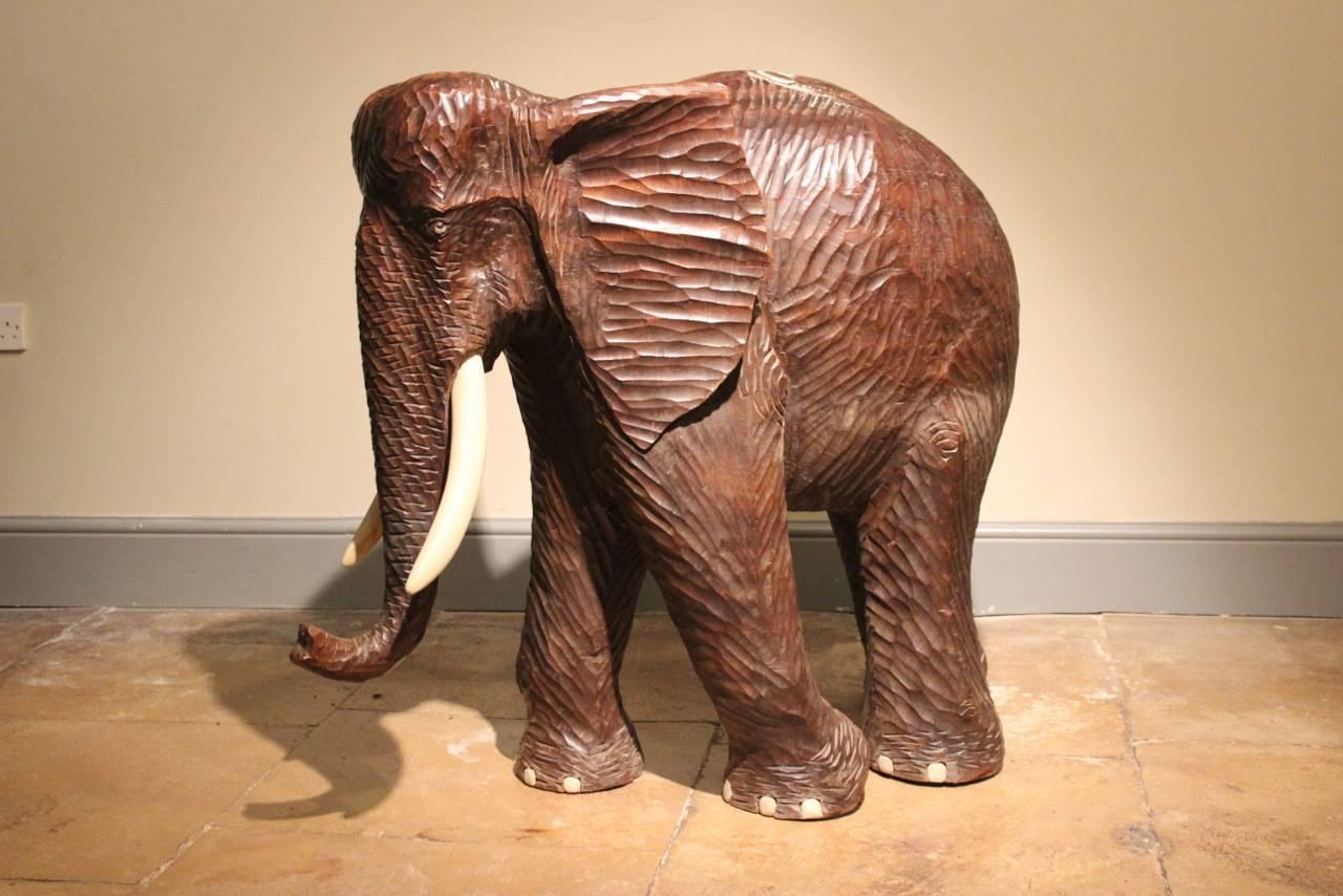 Oversized Carved Wood Elephant at 1stdibs