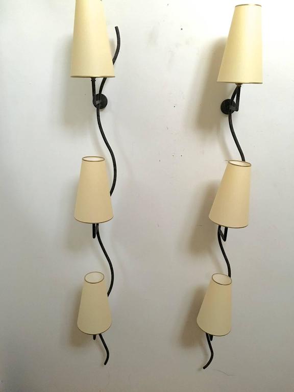 Jean Royère Pair of Vertical "Ondulation" Three-Lights Sconces For Sale ...
