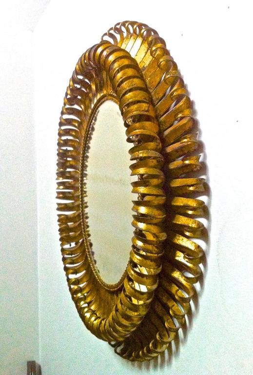 French Riviera Superb Oval Gold Leaf Wrought Iron Mirror For Sale at ...