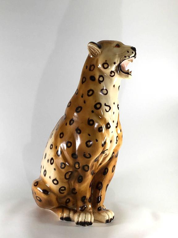 Big Italian Ceramic Leopard Sculpture at 1stDibs