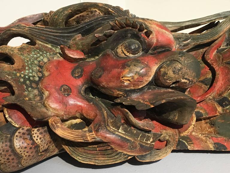 Chinese Folk Carved and Painted Wooden Dragon at 1stDibs