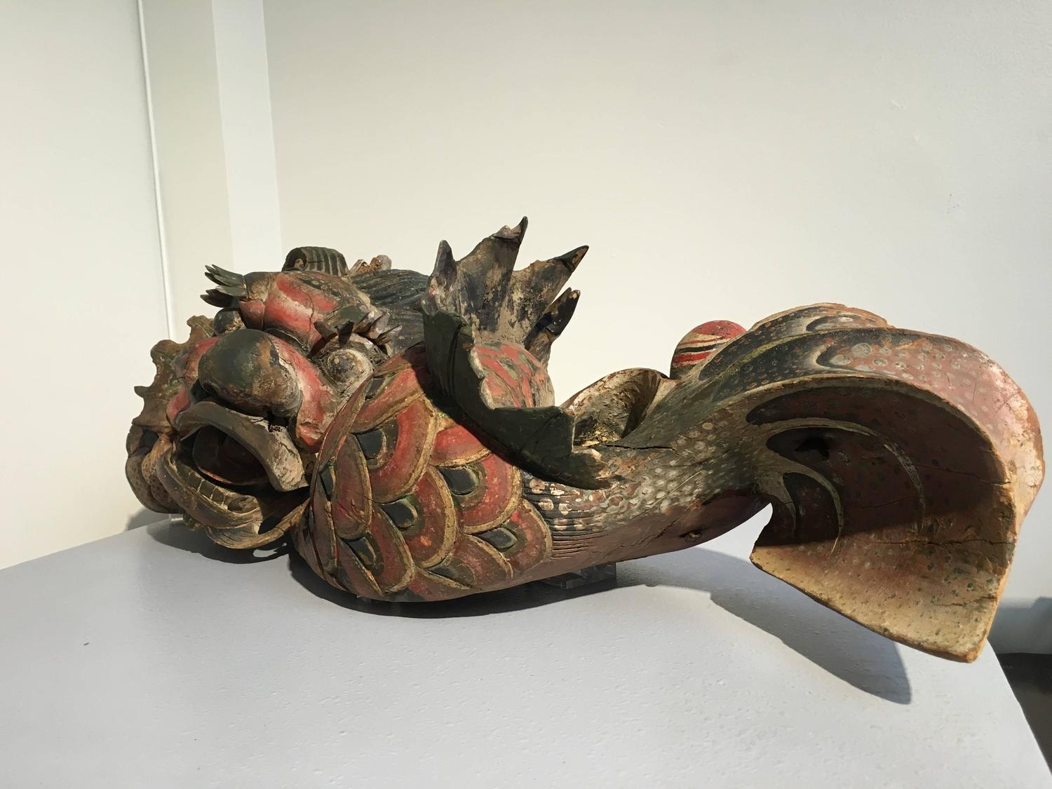 Chinese Folk Carved and Painted Wooden Dragon For Sale at 1stdibs