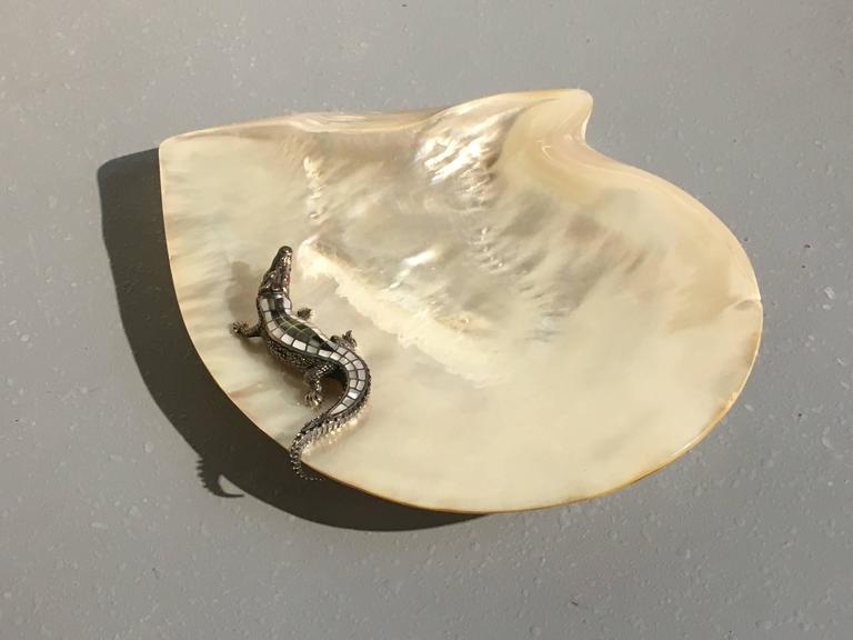 Mother-of-Pearl Shell Dish with Silver Crocodile at 1stDibs | crocodile ...
