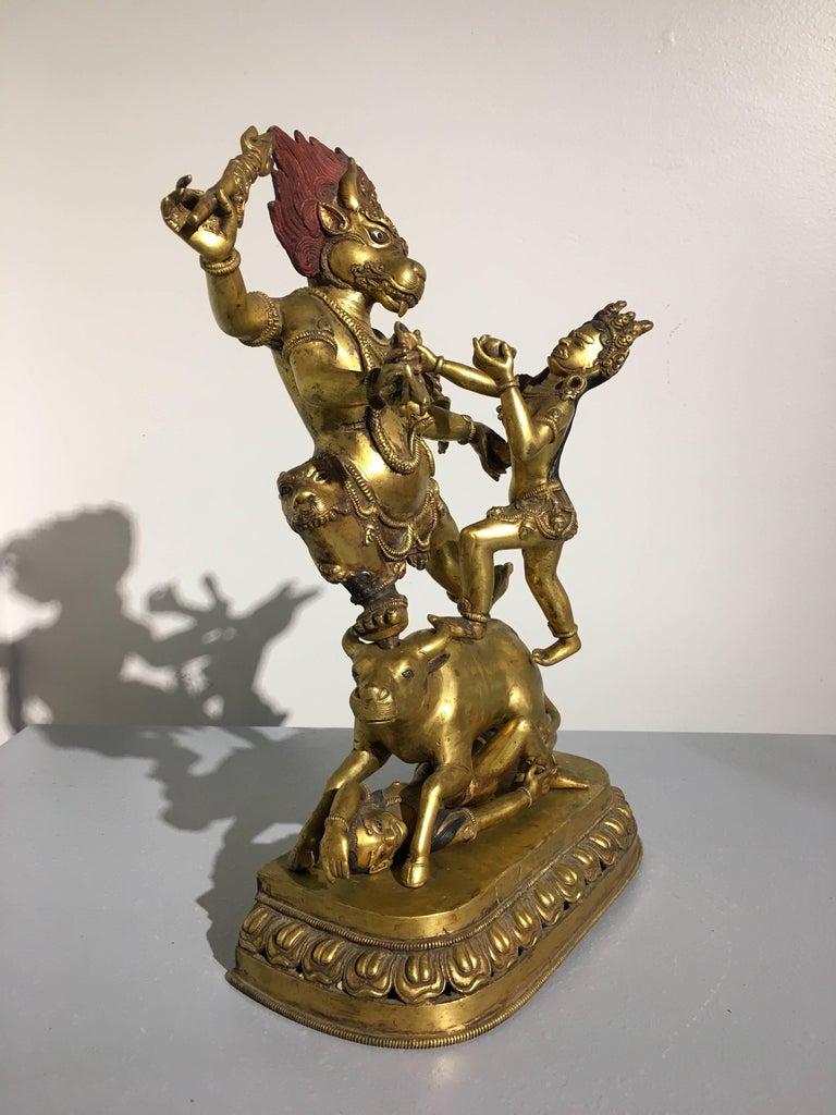 Large 20th Century Nepalese Gilt Bronze Figure of Yama and Yami For ...