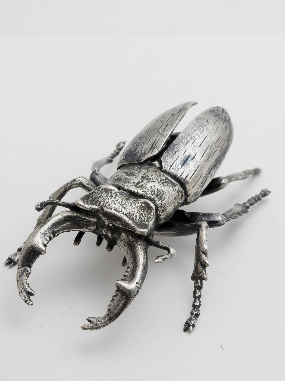 Collection of Silver Bugs Beetle, Mantis and Grass Hopper at 1stdibs
