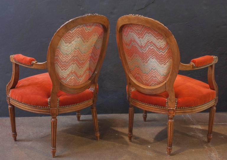 Pair of French Louis XVI Style Round Back Open Arm Chairs at 1stDibs