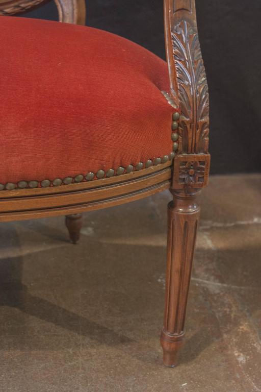 Pair of French Louis XVI Style Round Back Open Arm Chairs at 1stDibs