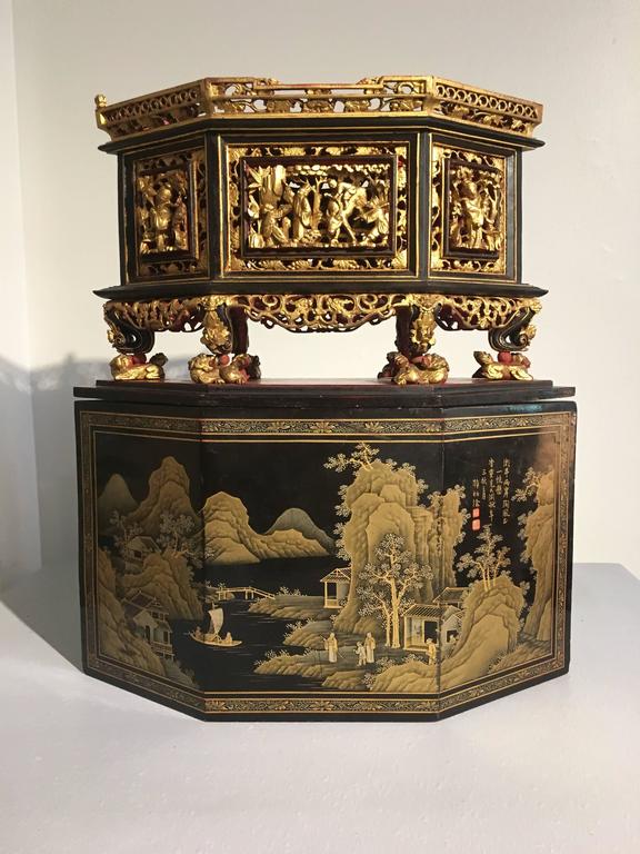 Straits Chinese Lacquer and Gilt Painted Altar Offering Box at 1stDibs