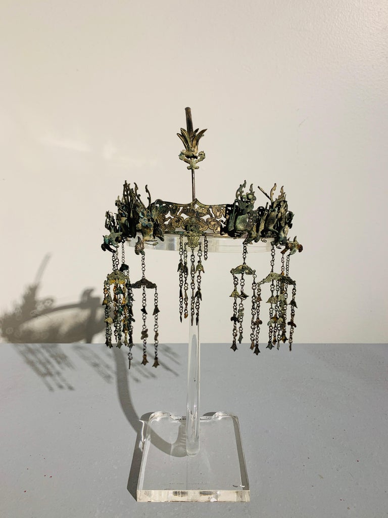 Chinese Ming Dynasty Silver Nine Phoenix Coronet Crown, 16th/17th ...