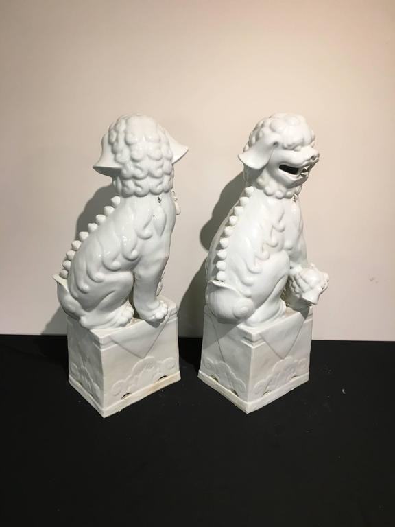 Large Pair of Chinese Mid-Century White Glazed Foo Dogs at 1stDibs