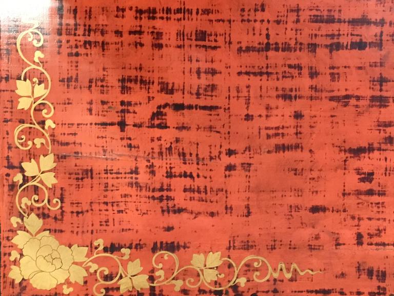 Japanese Negoro Lacquer Low Table with Shishi Design, Dated 1928 at 1stDibs