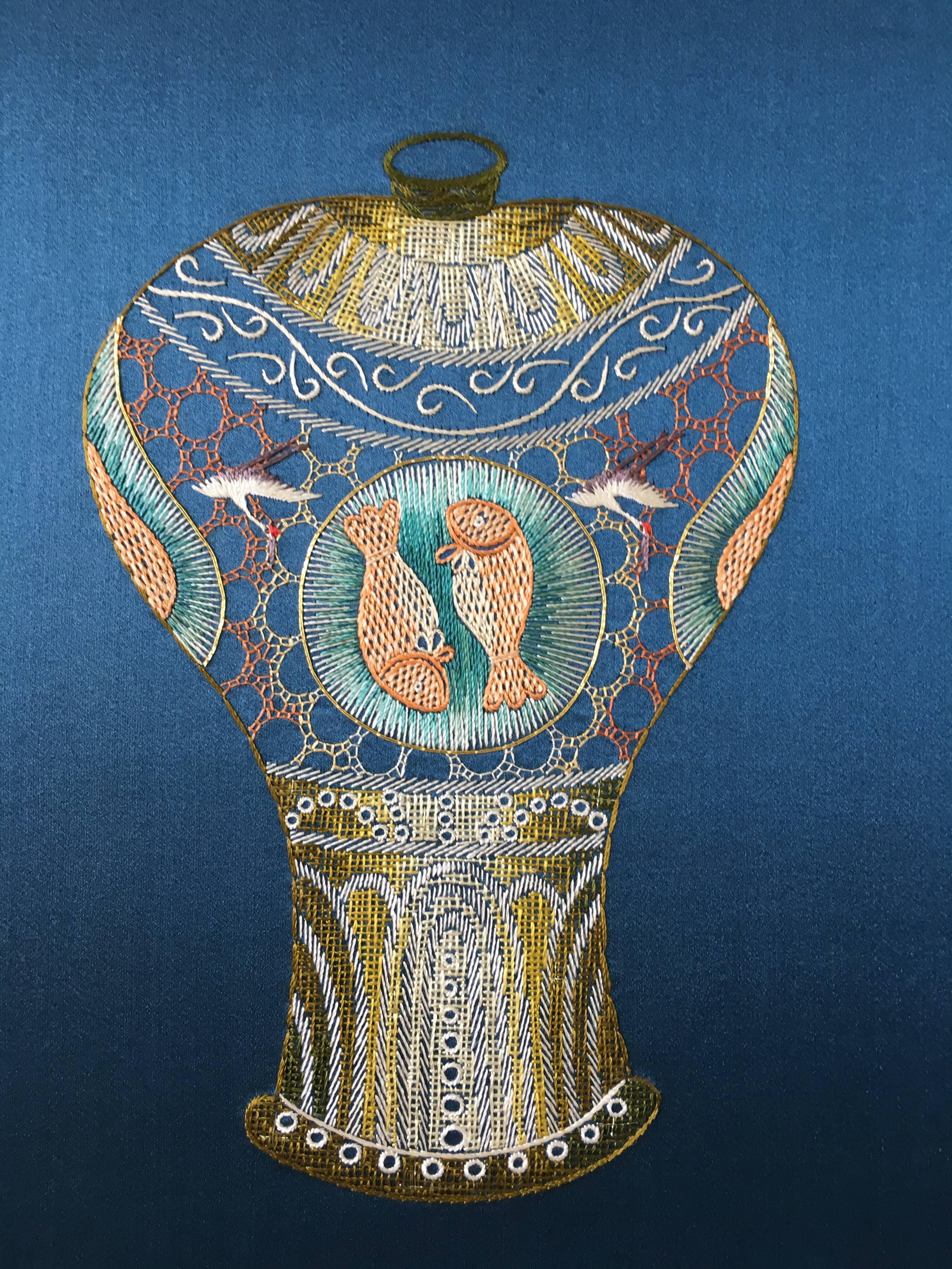 Vintage Korean Blue Silk Embroidered Eight Panel Screen, circa 1940s at ...
