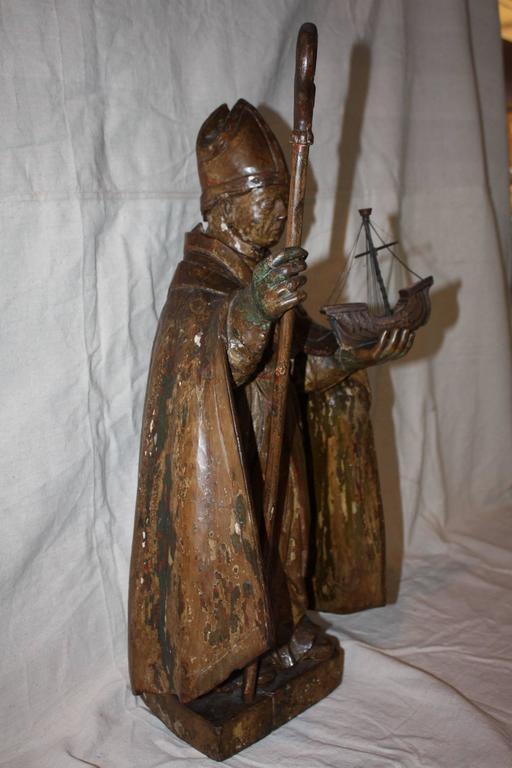 19th Century Hand-Carved Statue Representing Saint Brendan of Clonfert ...