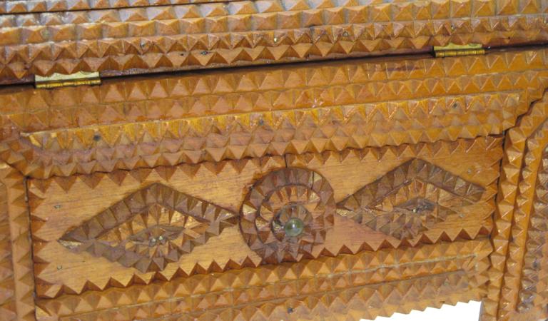 Lovely Footed Heart Themed Tramp Art Box at 1stDibs