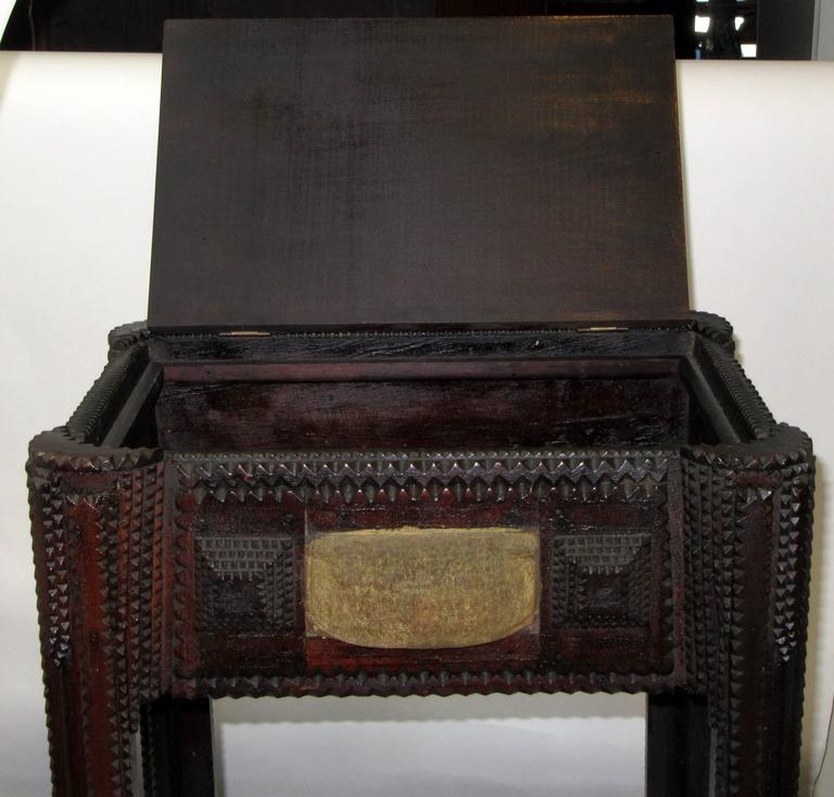 Tramp Art Sewing Stand/Side Table For Sale at 1stDibs