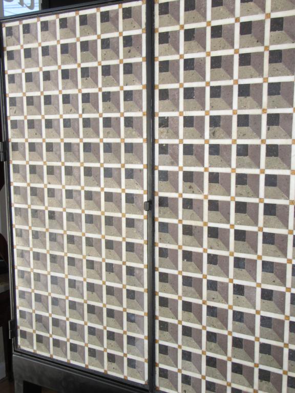 Artisan Crafted Iron and Stone Tile Three Dimensional Illusion Cabinet ...