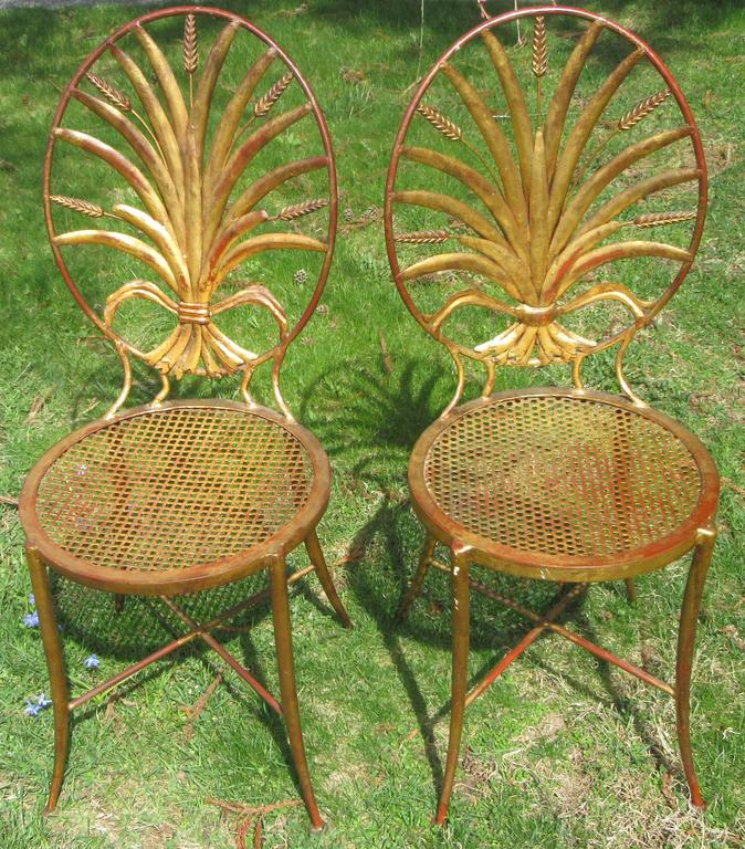 Pair of Italian Gilt Metal Wheat Sheaf Chairs at 1stDibs