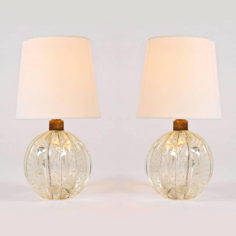 Pair of 1950s Clear Murano Ball Lamps at 1stDibs