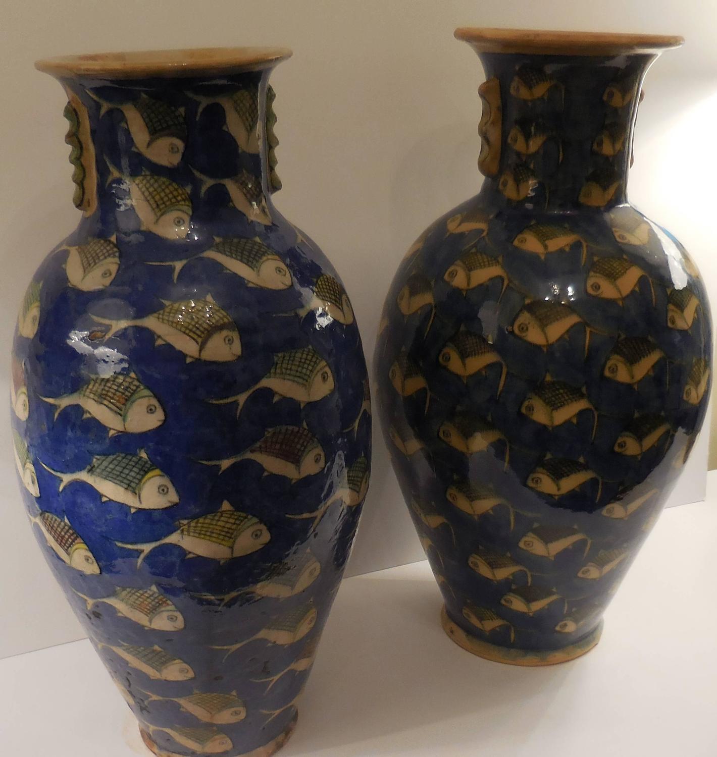 Pair of Antique Ceramic Persian Vases For Sale at 1stdibs
