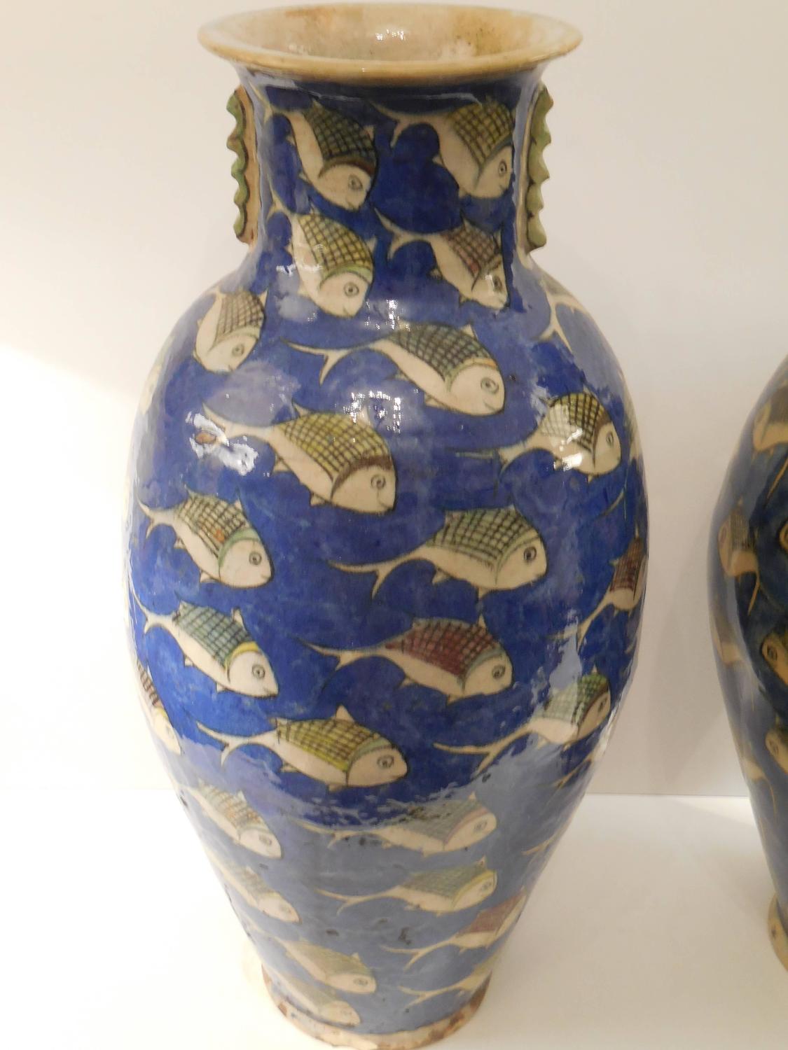 Pair of Antique Ceramic Persian Vases For Sale at 1stdibs