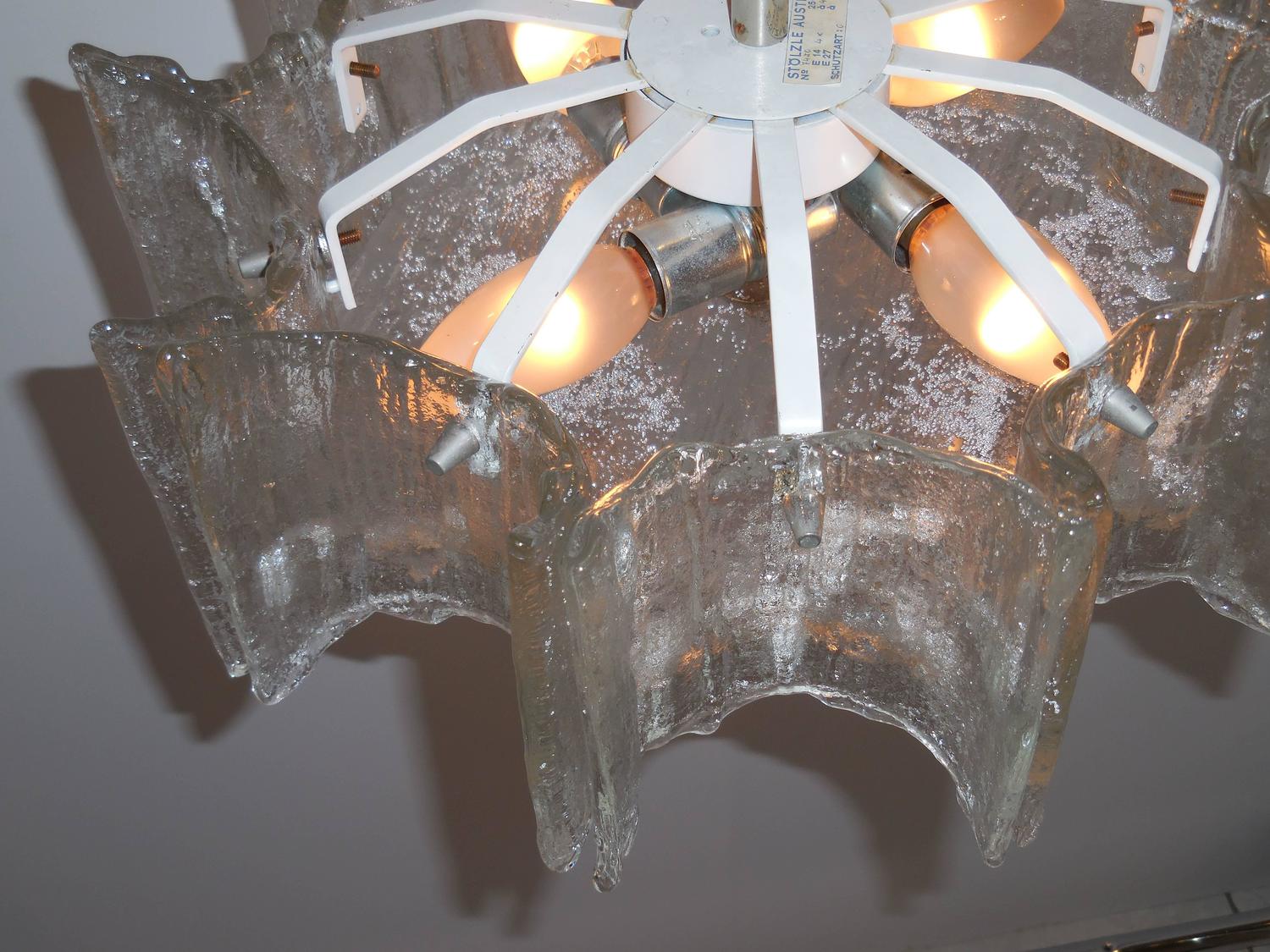 Funky Texture Glass Vintage Chandelier For Sale at 1stdibs