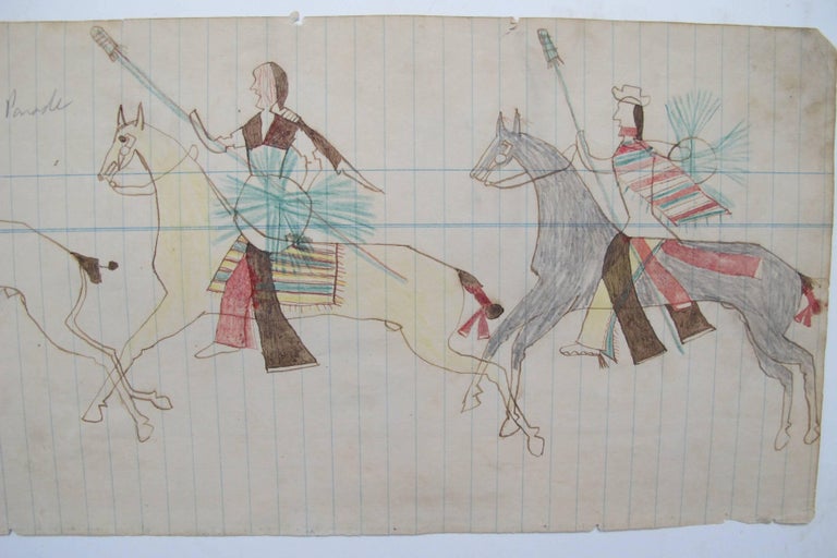Indian Ledger Drawing of Dance Parade with Horses at 1stDibs