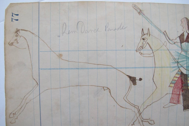 Indian Ledger Drawing of Dance Parade with Horses at 1stDibs