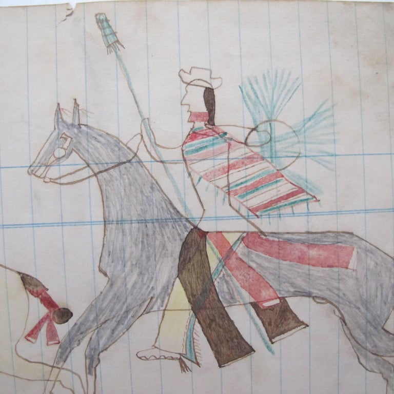 Indian Ledger Drawing of Dance Parade with Horses at 1stDibs