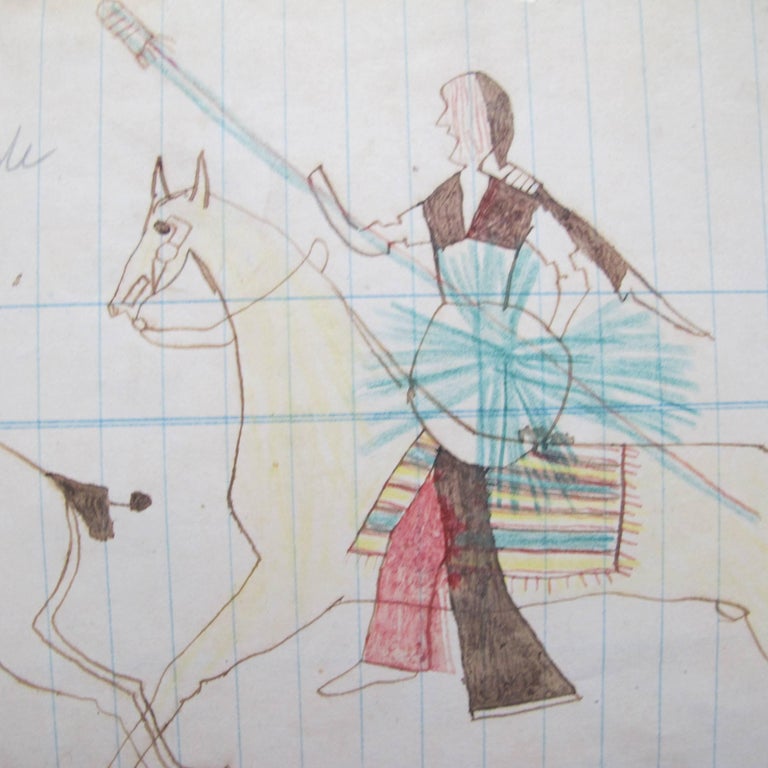 Indian Ledger Drawing of Dance Parade with Horses at 1stDibs