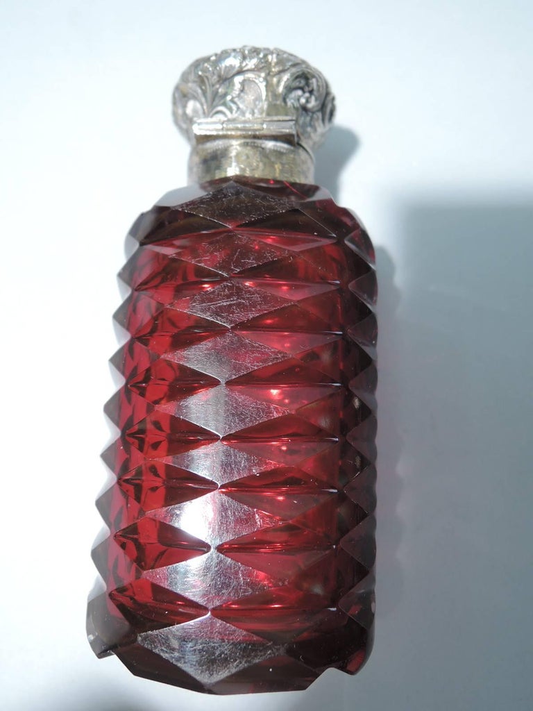 Antique European Silver and Faceted Ruby Glass Perfume For Sale at 1stDibs