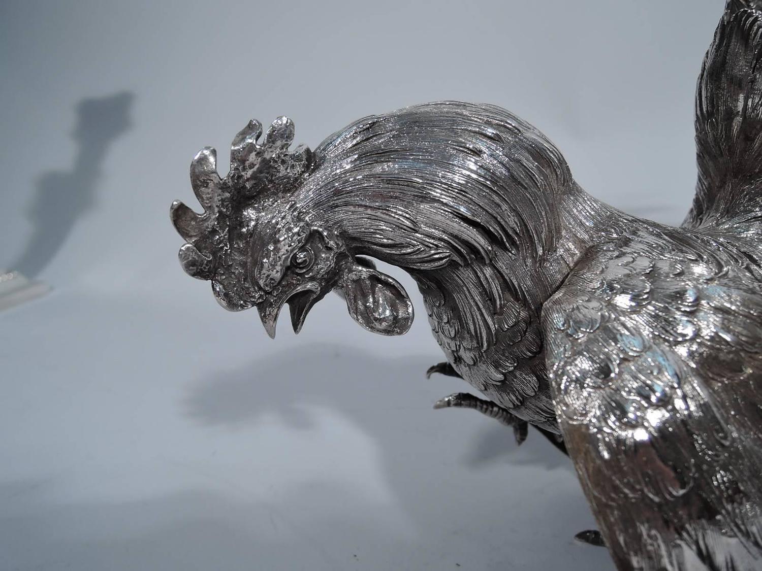 Pair of Antique German Silver Roosters with Flamboyant Plumage For Sale ...